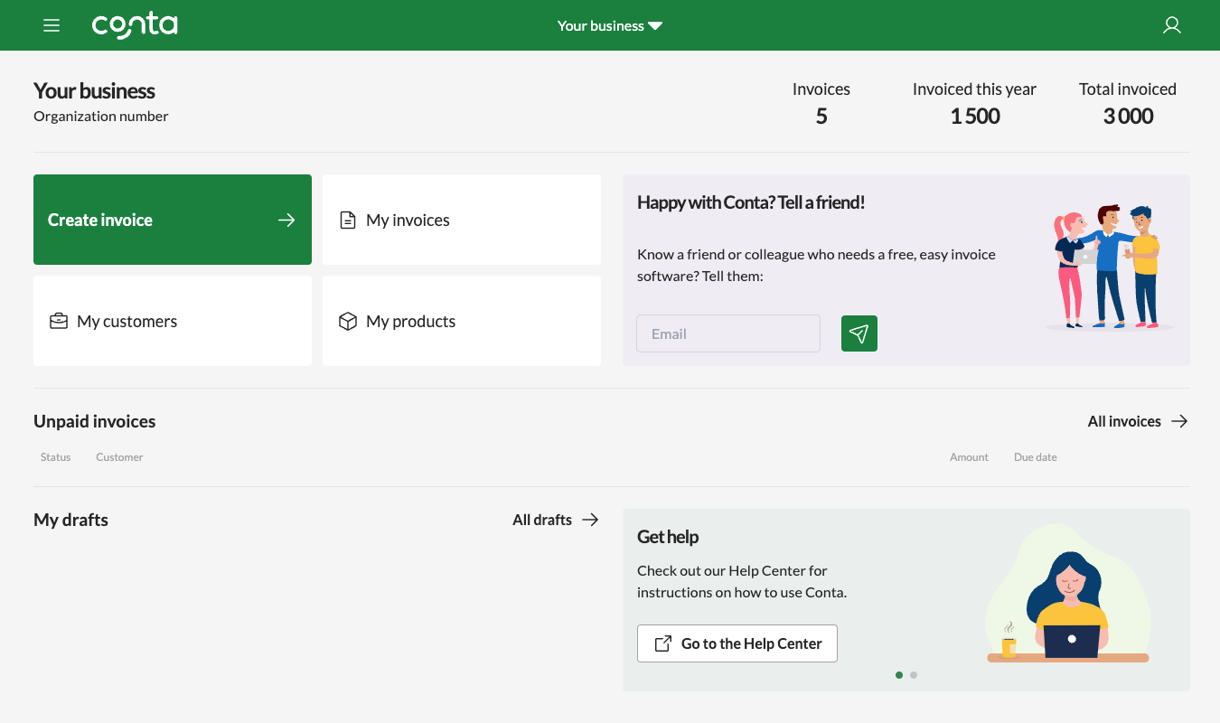 Conta Help Center | Help articles for Conta's free invoice software