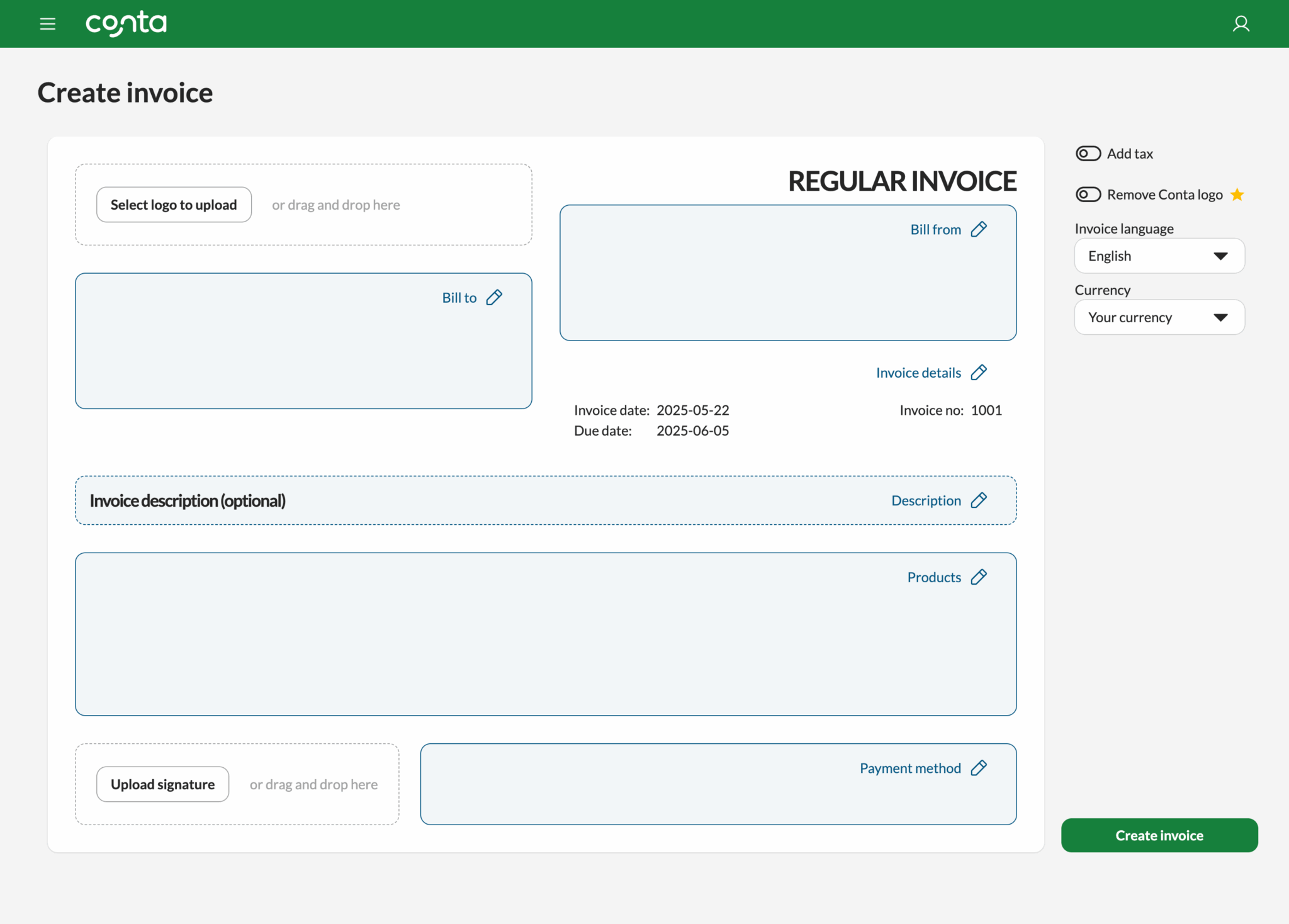 Create an invoice | Conta Help Center