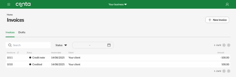 How to cancel an invoice: Crediting or writing off | Conta Help Center