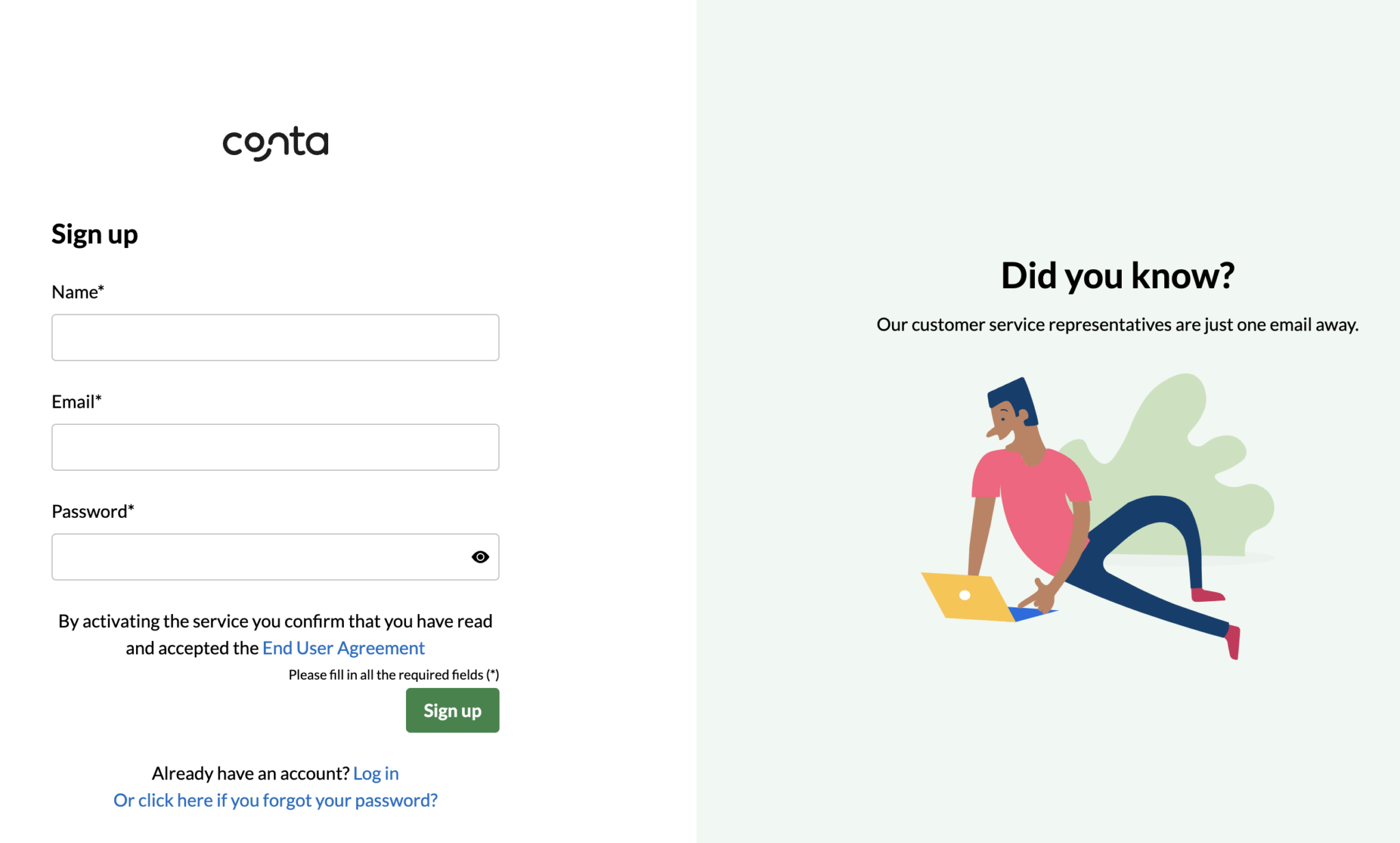 Create an account and initial setup - Conta Help Centre