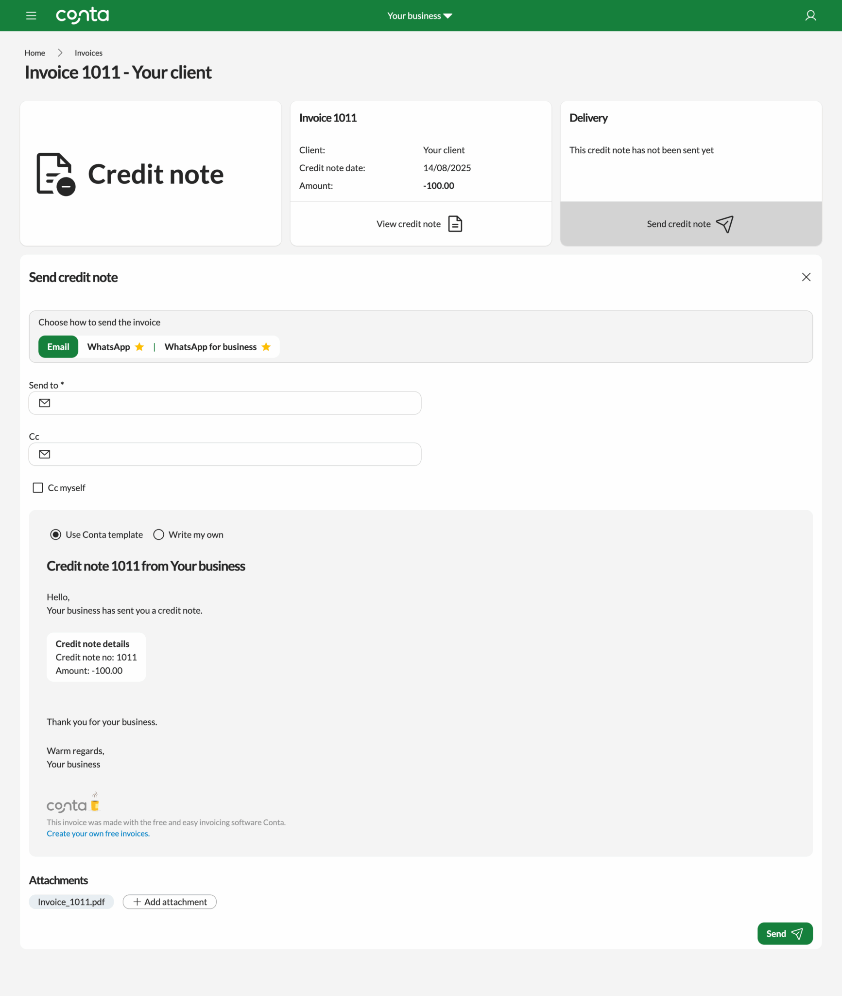 How to cancel an invoice: Crediting or writing off | Conta Help Center