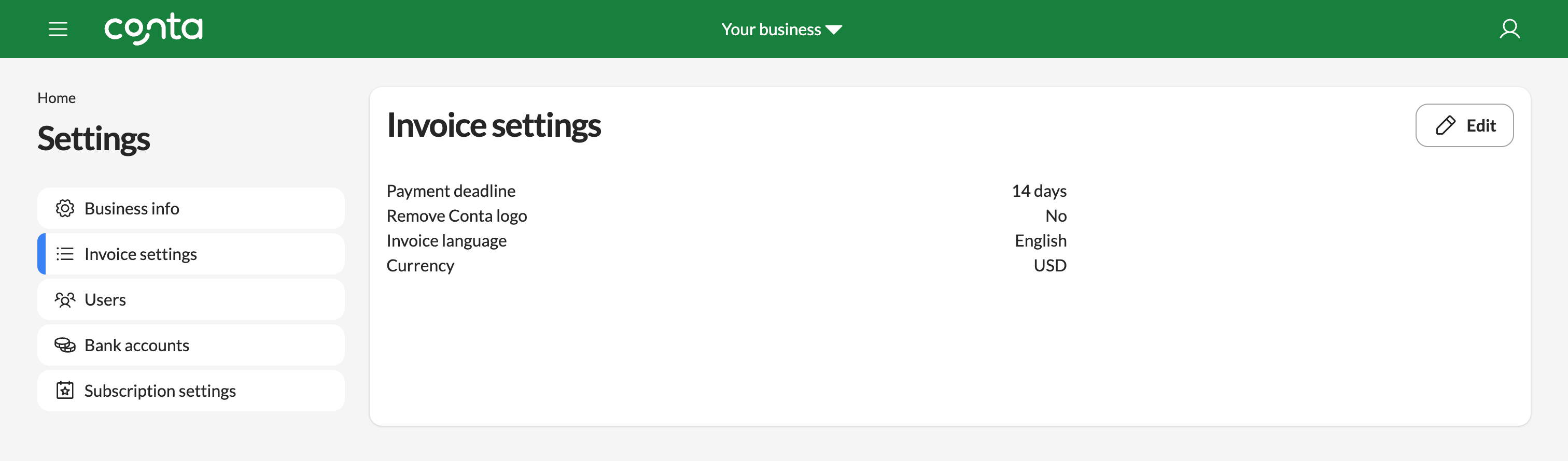 Manage your personal settings and business settings | Conta Help Center