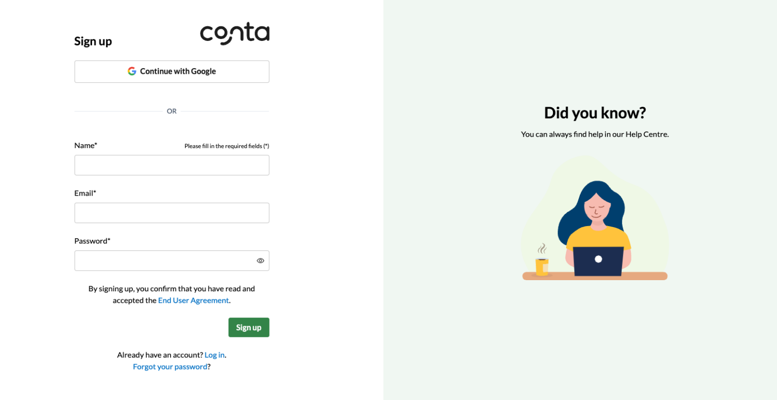 Create an account | Conta Help Center