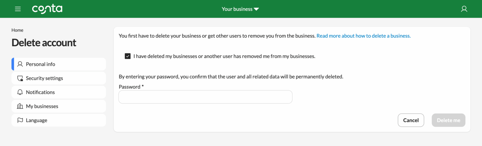 How to delete your Conta account | Conta Help Center